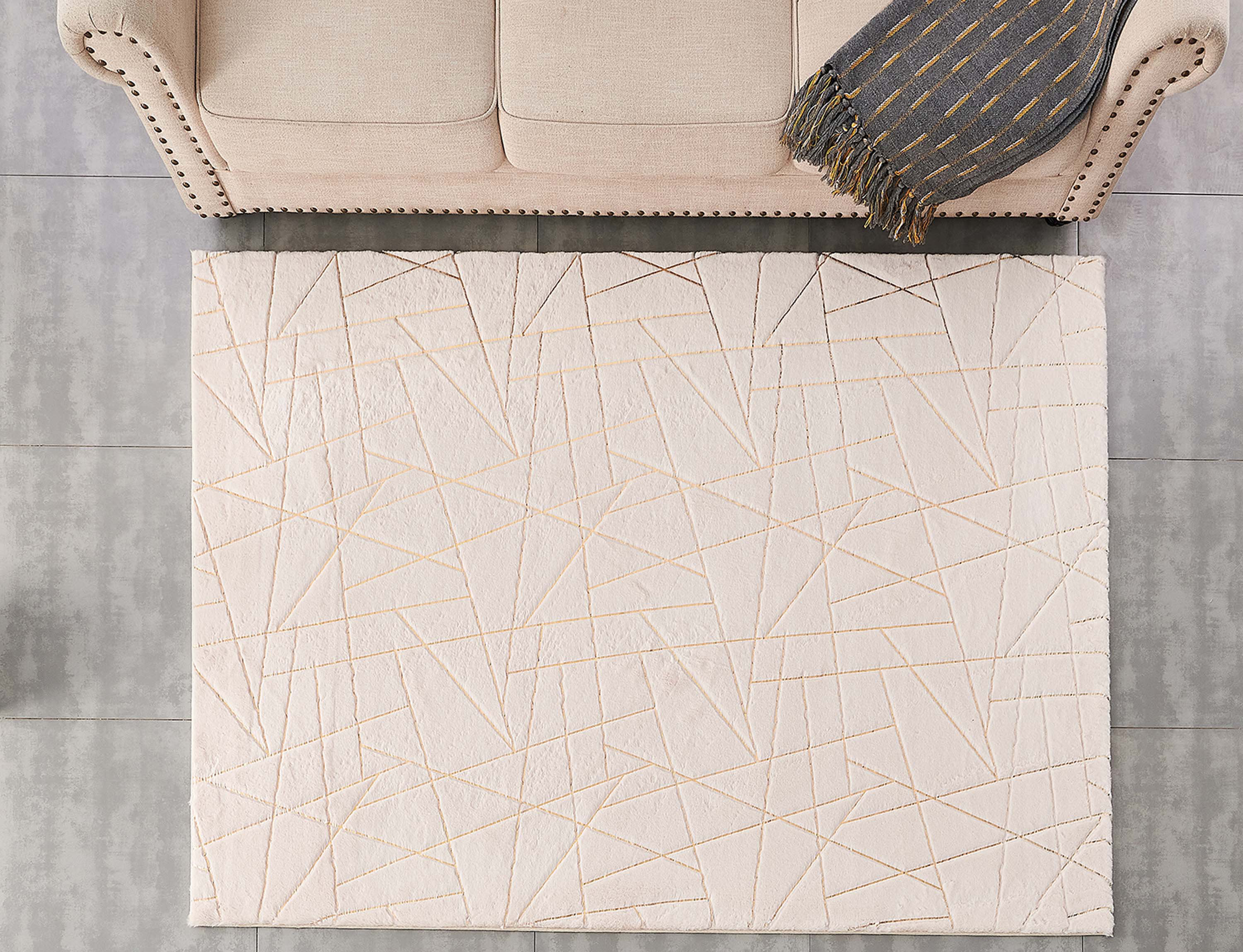 Brayden Studio® Luxury Machine Washable Beige Geometric Abstract Gold ...