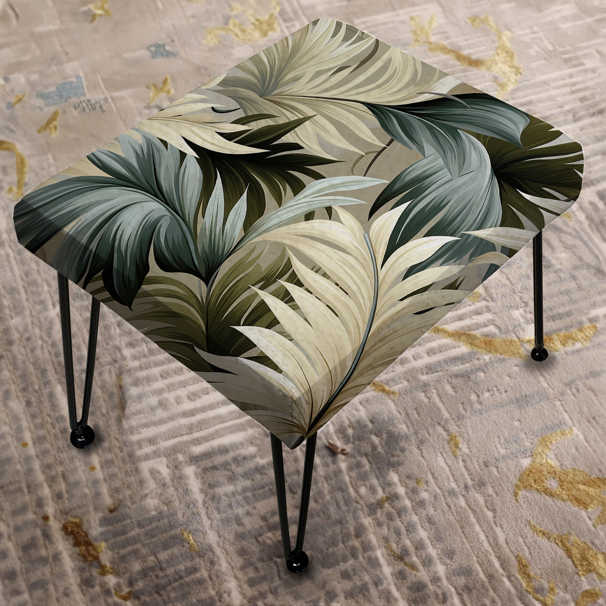 Design Art Neutral Oasis Tropical Pattern - Tropical Rectangle Ottoman ...