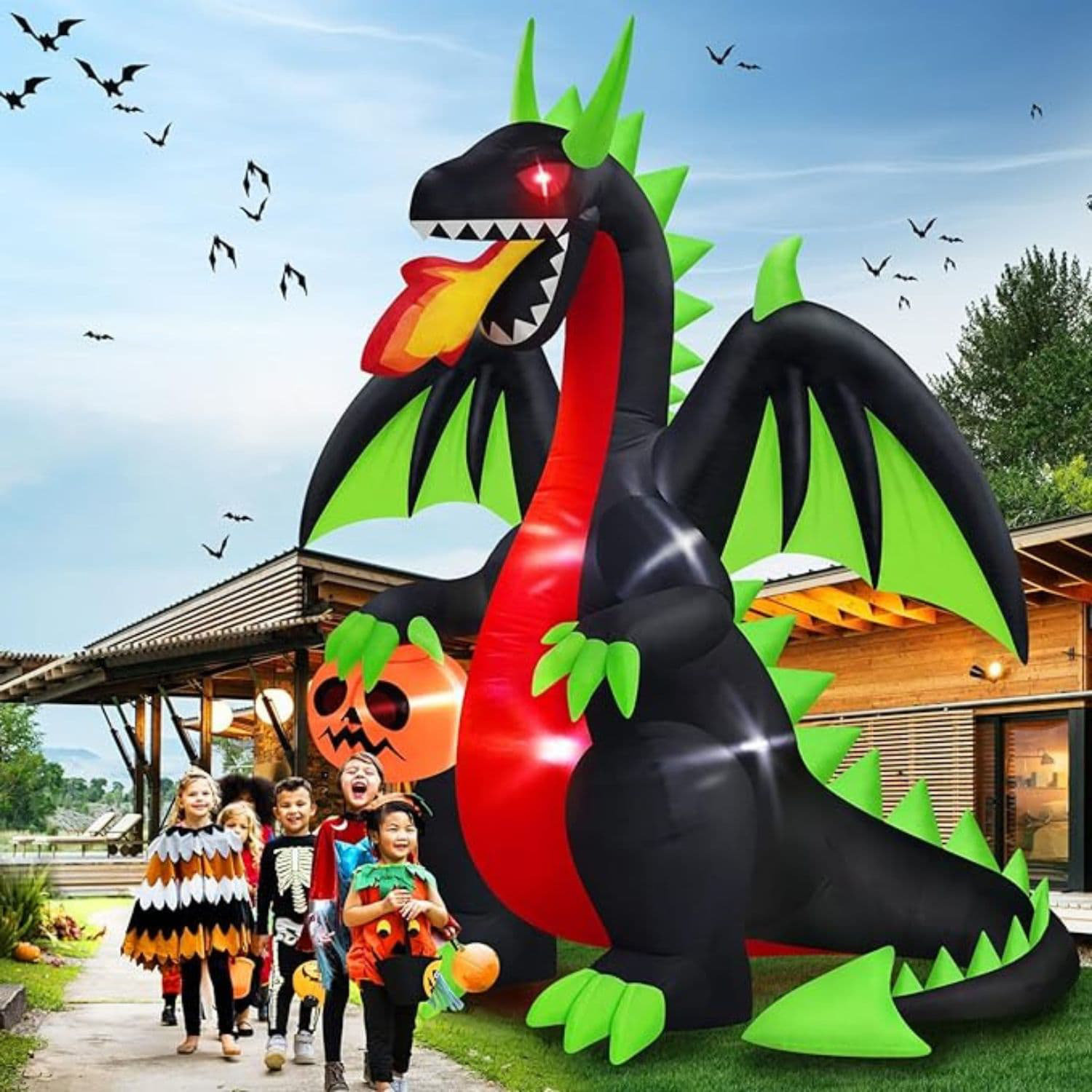 The Holiday Aisle® 8 FT Outdoor Halloween Inflatables Dragon | Wayfair