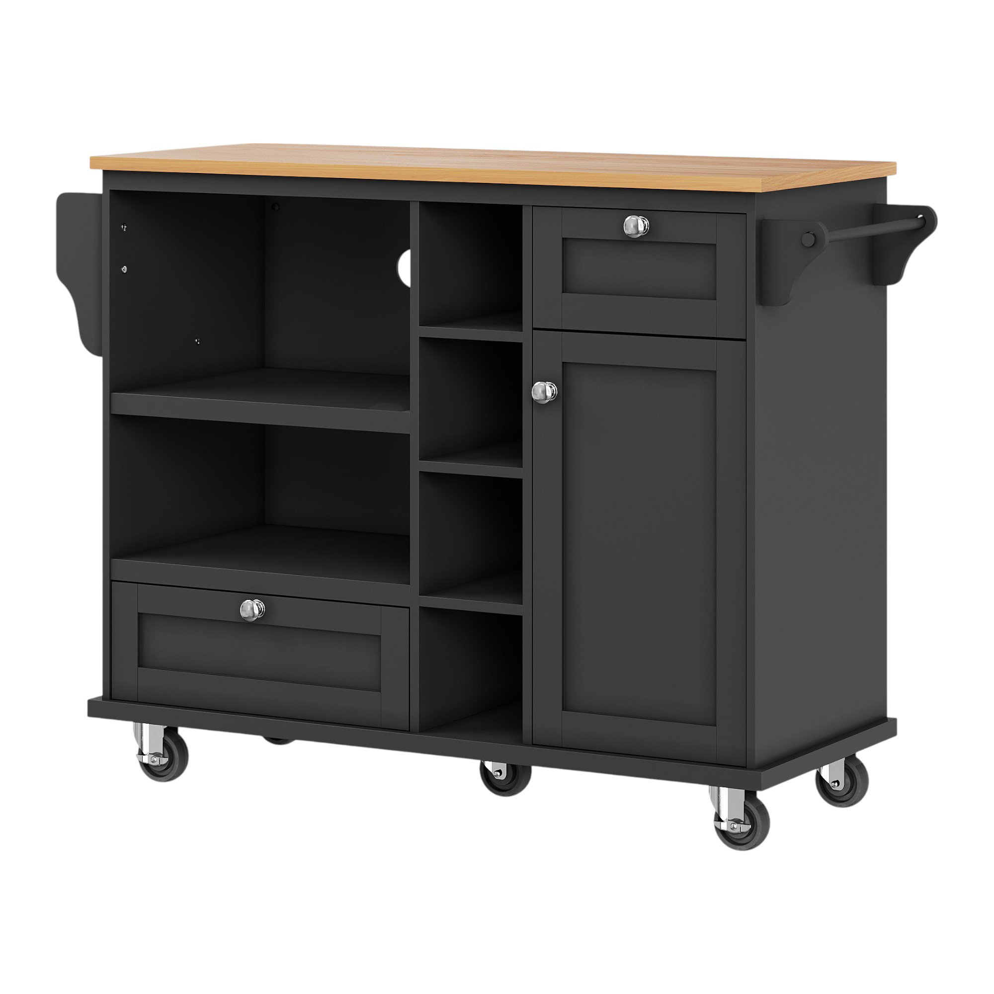 Ebern Designs Black Mobile Kitchen Dining Trolley With Drawers And ...
