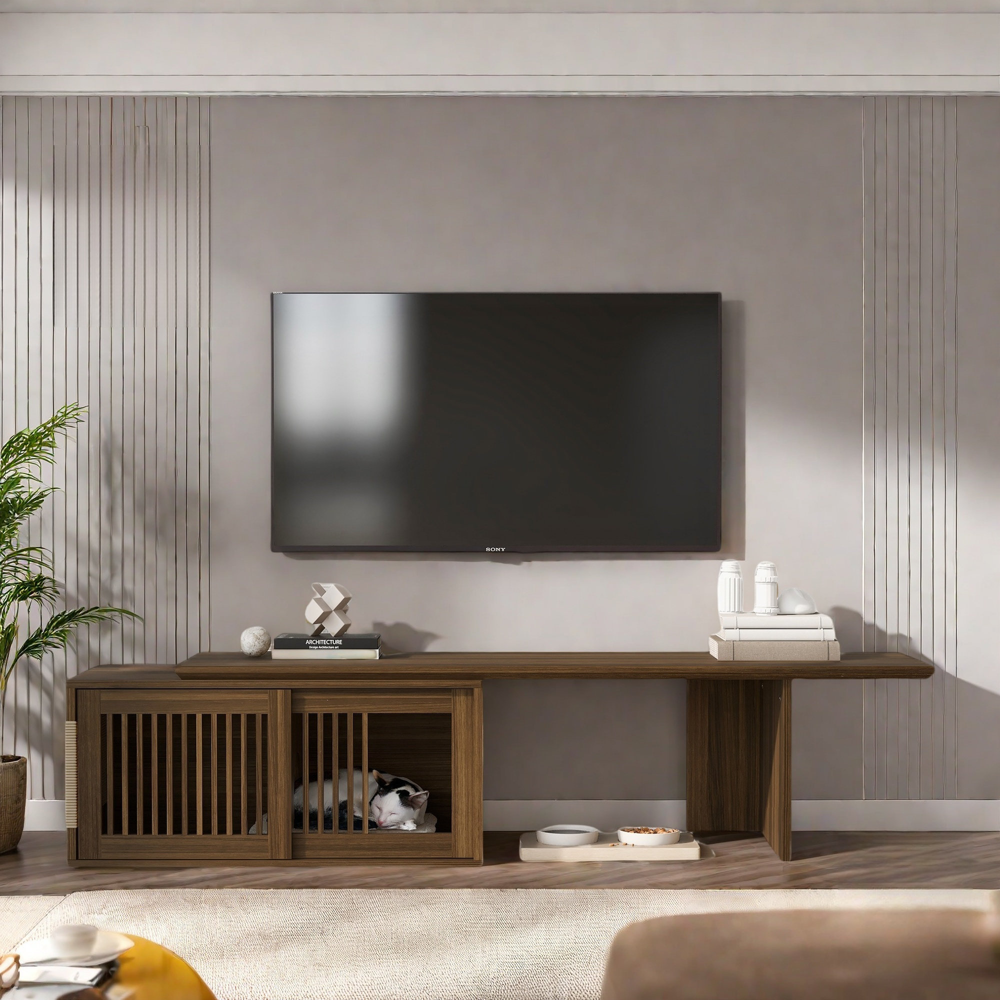 Latitude Run® Mid-century Tv Stand With Extendable Table, A Cat House ...