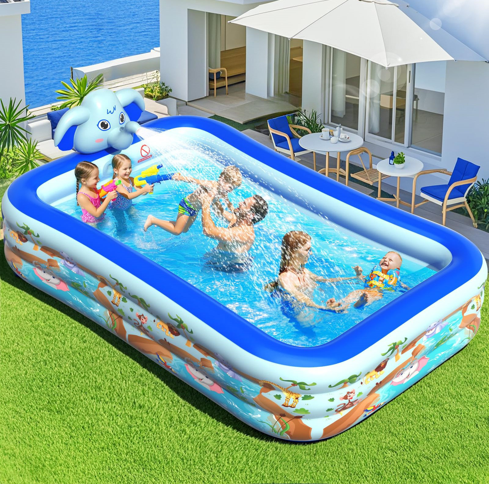 INVOTOT Inflatable Pools With Sprinkler, Elephant Inflatable Swimming ...