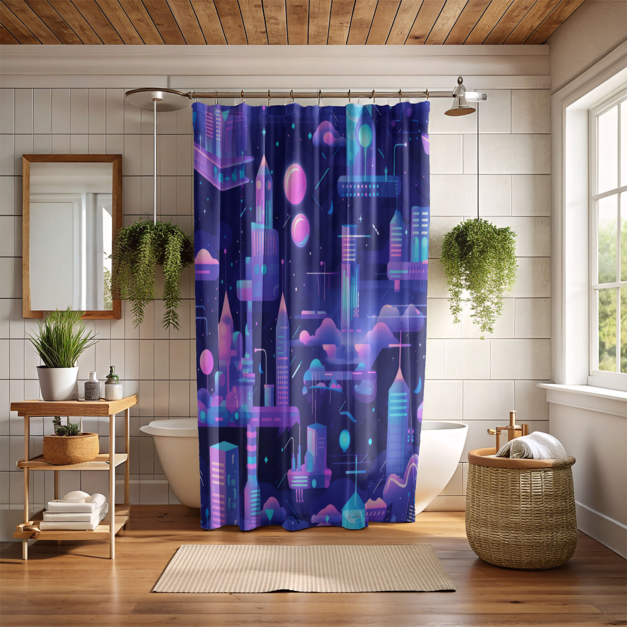 East Urban Home Futuristic Lights - Premium Shower Curtain | Wayfair