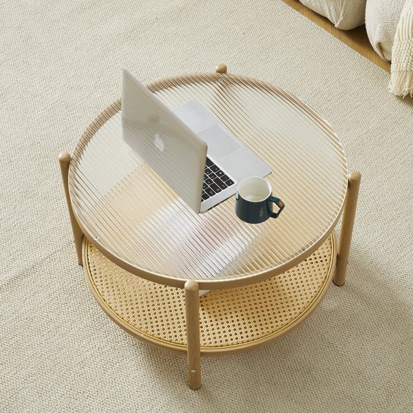 Bay Isle Home™ 2-layer Natural Rattan Coffee Table Metal Legs, 27.5 ...
