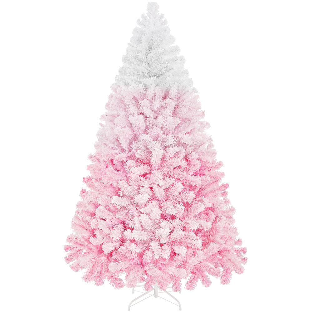 Yaheetech Pink Gradient Flocked Artificial Christmas Tree with Foldable ...