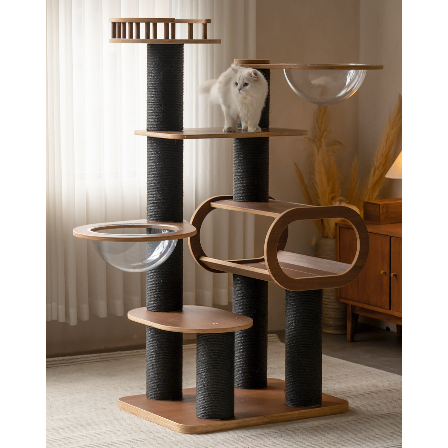 KZLAA 62"Solid Wood Cat Tree Hand-Sanded, Sisal-Wrapped Multi-Cat Ready ...
