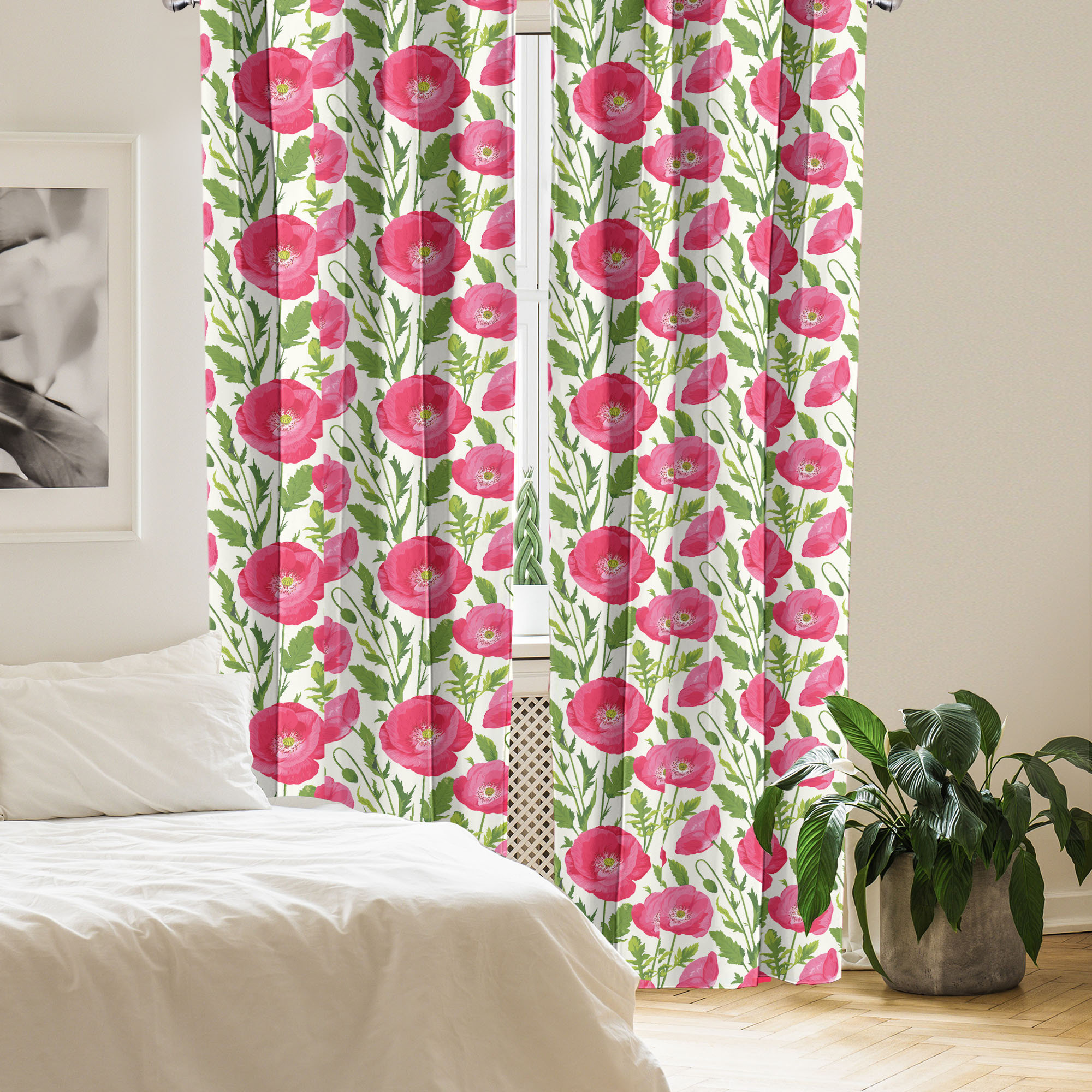 Red Barrel Studio® Poppy Flower 4-Panel Curtains, Leaves Petals Romance ...