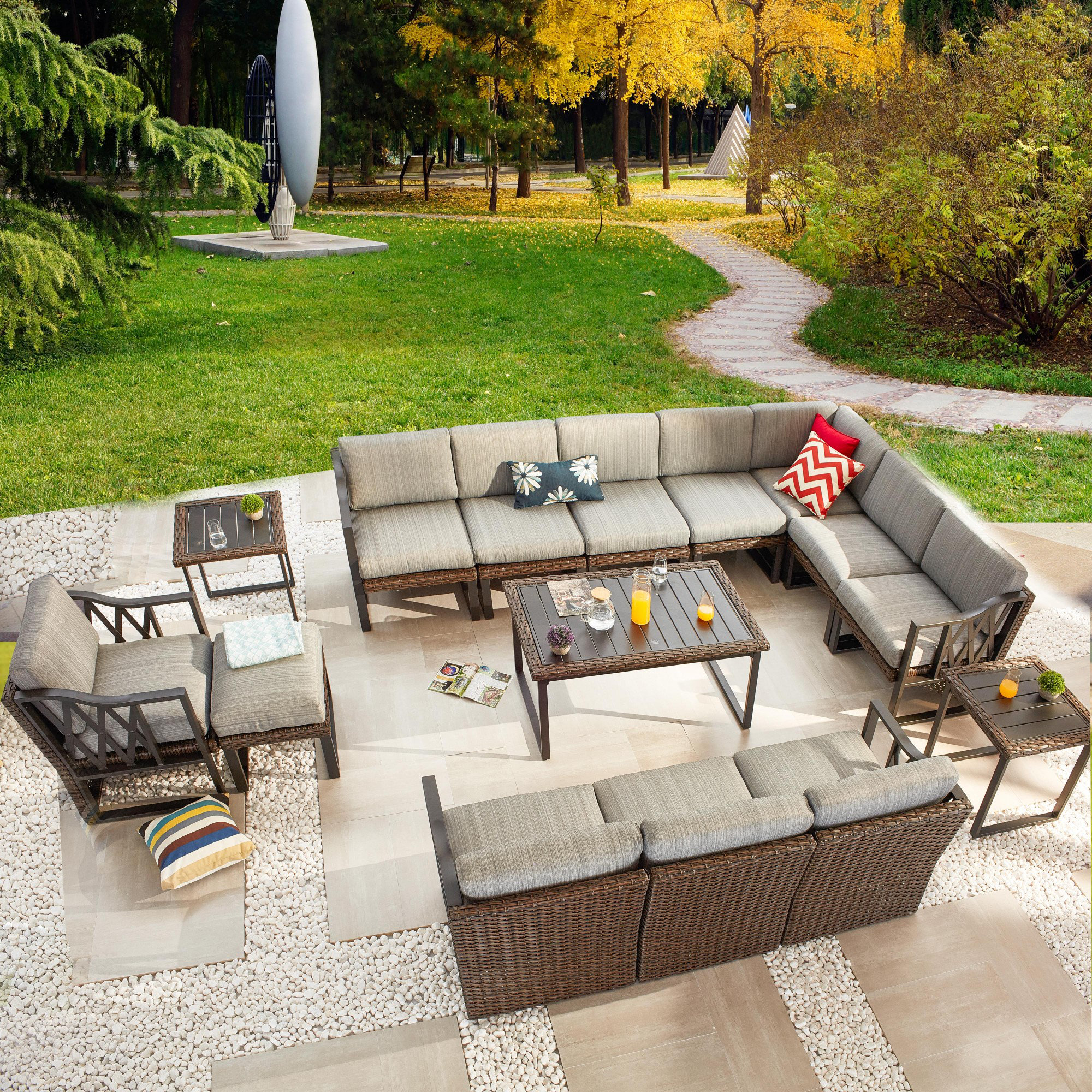 Lark Manor 15-Piece Patio Conversation Set PE Rattan Wicker Outdoor ...