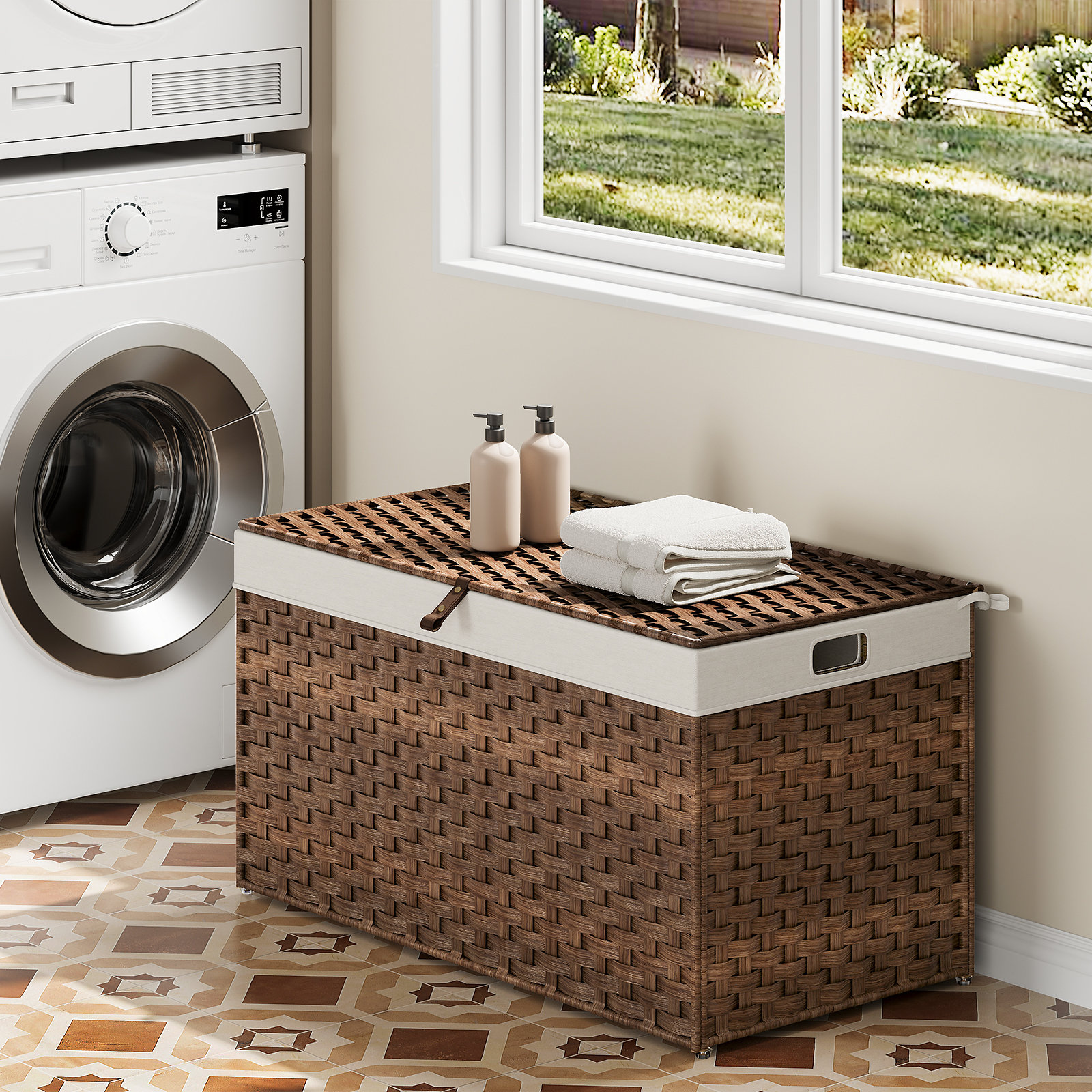 Ebern Designs Boho Wicker Storage Trunk, Storage Bench,Blanket Chest ...