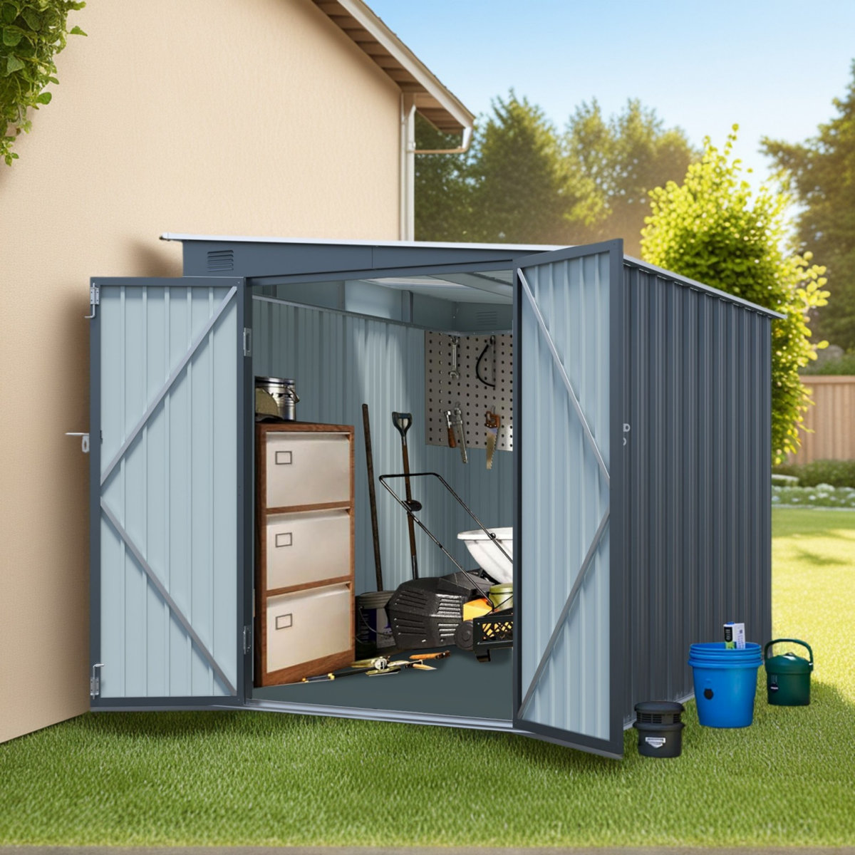 iYofe 6X8ft Galvanized Steel Lean To Shed,Outdoor Storage Shed With ...
