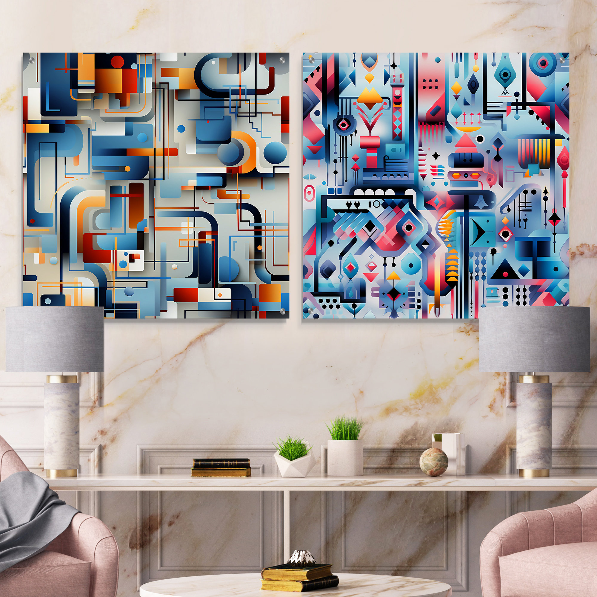 Design Art Blue Metropolis Matrix Pattern - Abstract Geometric Acrylic ...