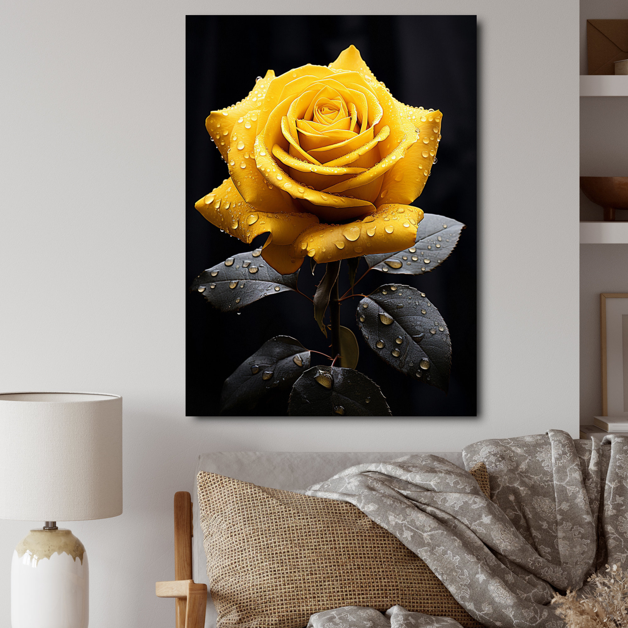 Rosdorf Park Danail Yellow Black Rose Elegance III On Canvas Print ...