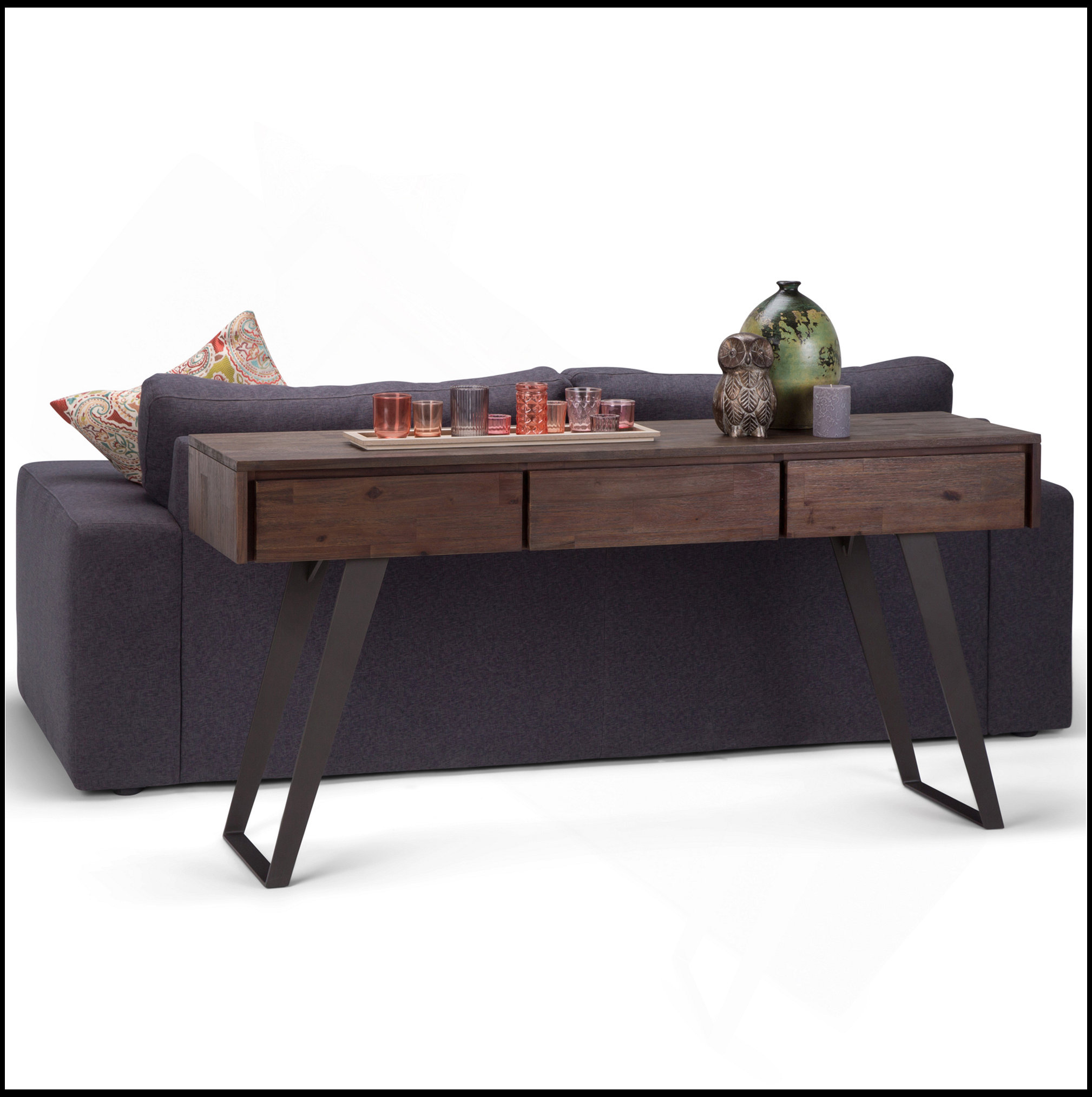 17 Stories Lowry - Console Sofa Table - Rustic Natural Aged Brown ...