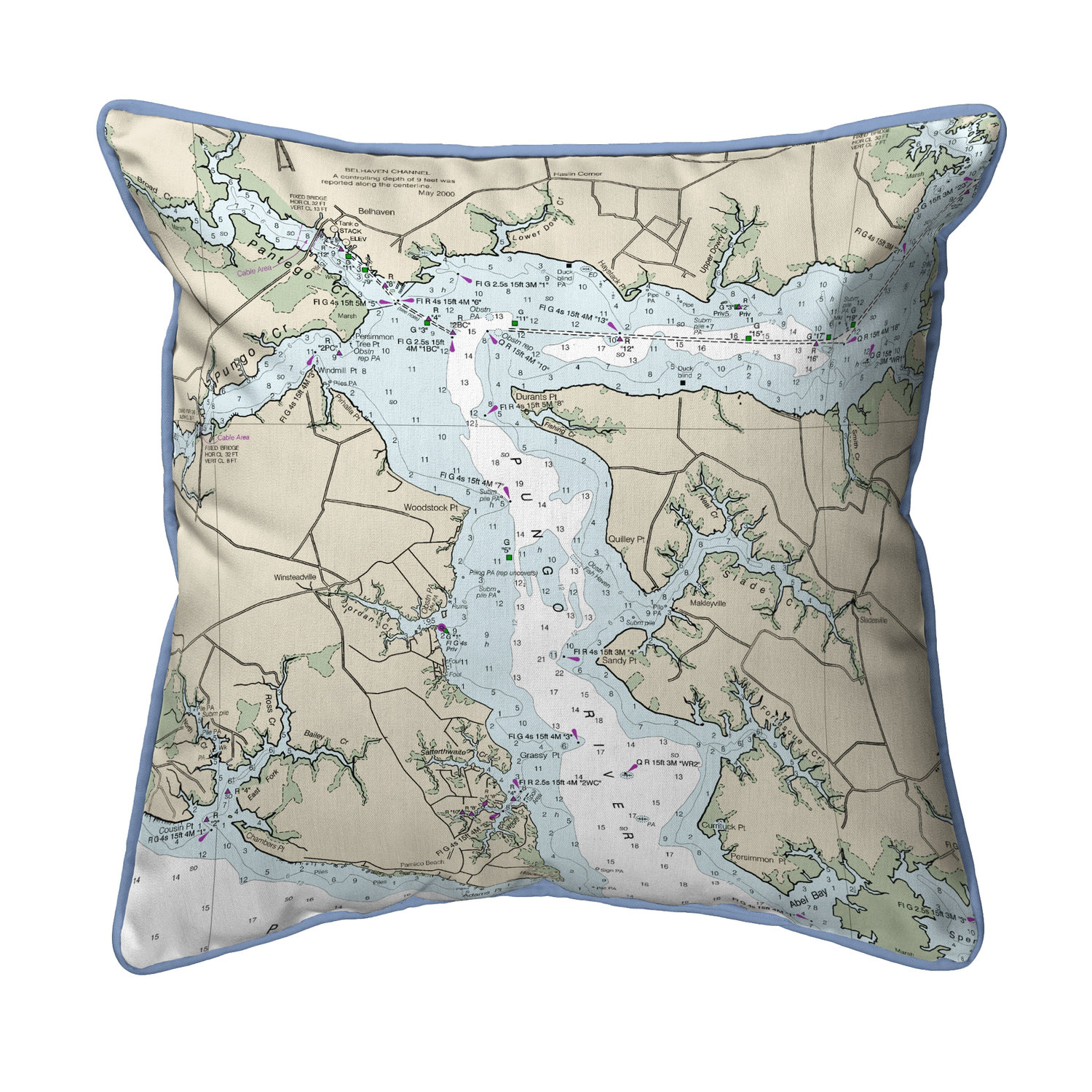 Betsy Drake Interiors Pungo River Outdoor Square Pillow Cover & Insert ...