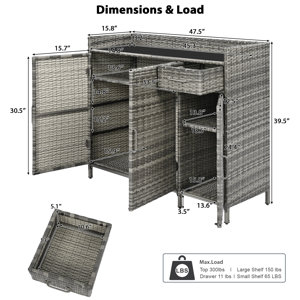 Latitude Run® Outdoor Rattan Storage Cabinet, 2-Door Wicker Sideboard ...
