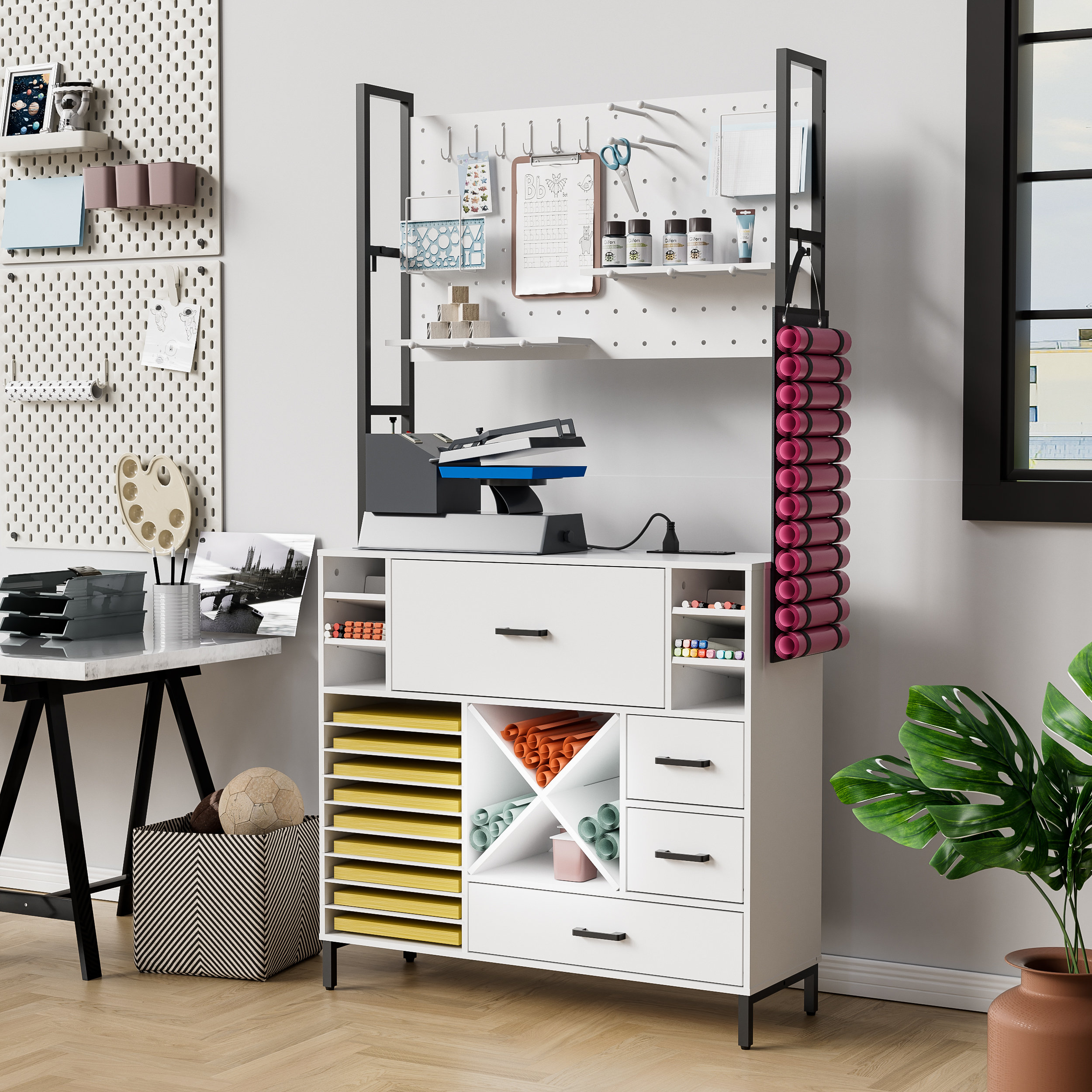 Inbox Zero Craft Organizers And Storage Cabinet Compatible With Cricut ...