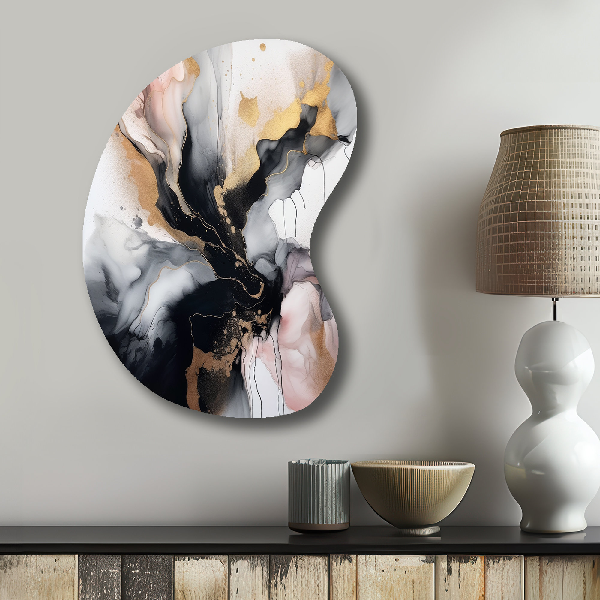 Design Art Pink Black Textured Splash Marble II - Marble Asymmetrical ...