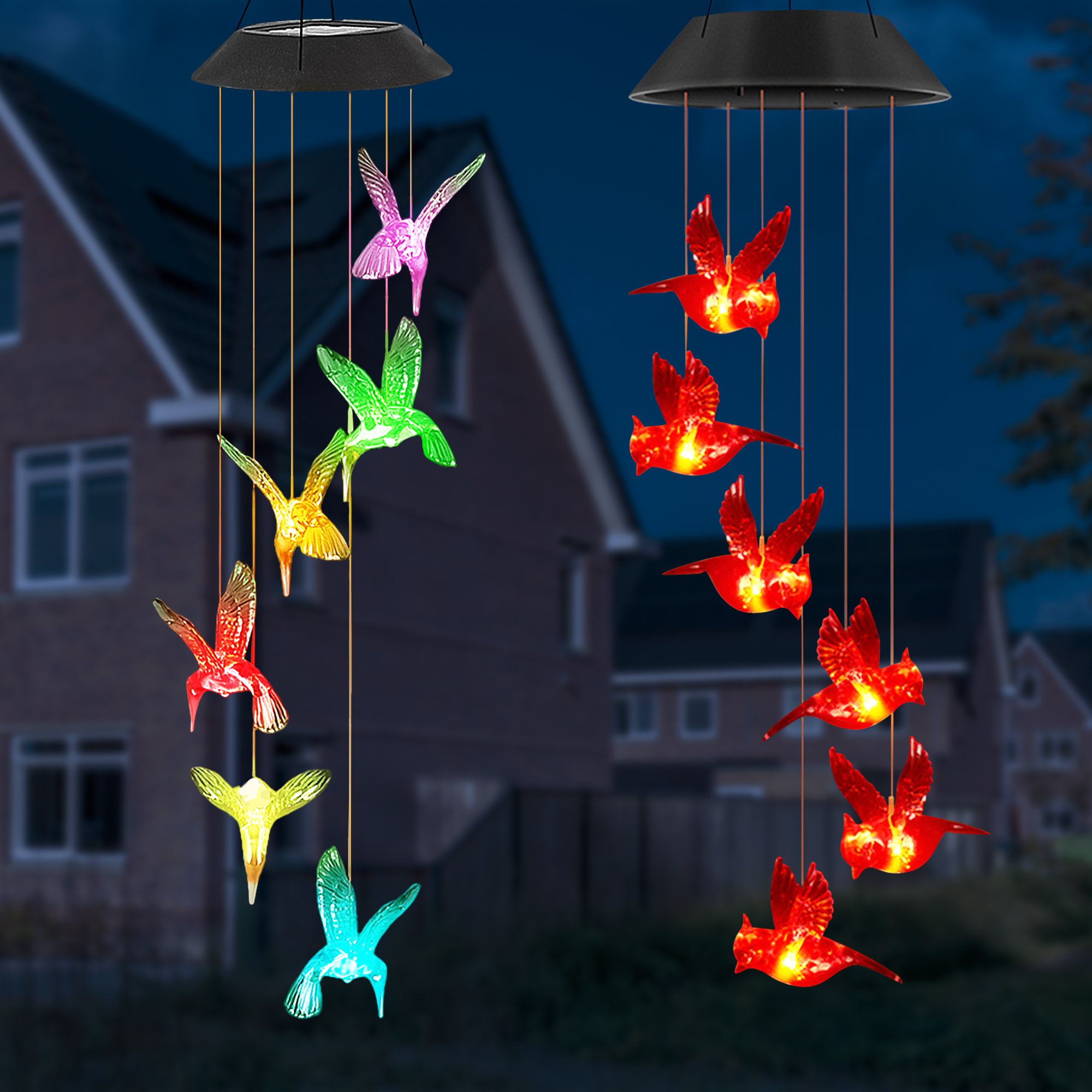 Arlmont & Co. Siannah Solar Wind Chime Cardinal&Hummingbird Lights ...