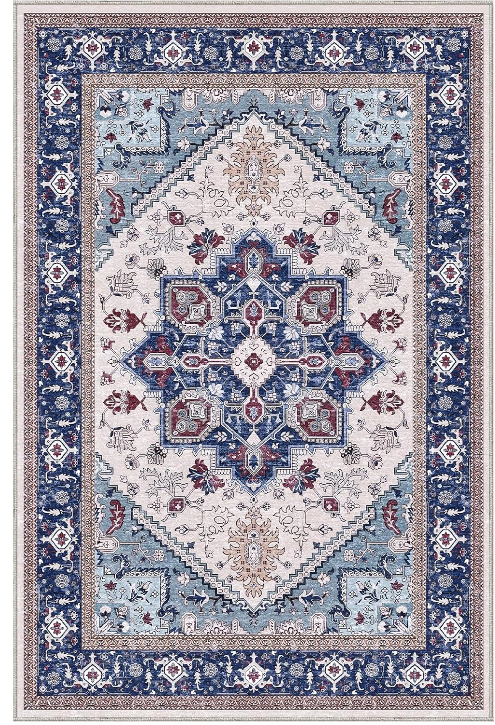 Wildon Home® Faux Cashmere Area Rug 6 X 9 Ft Washable Non-Slip Navy Red ...