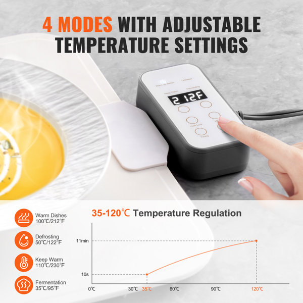 Ebern Designs Electric Warming Tray Rollable Food Warming Mat w/ Temp ...