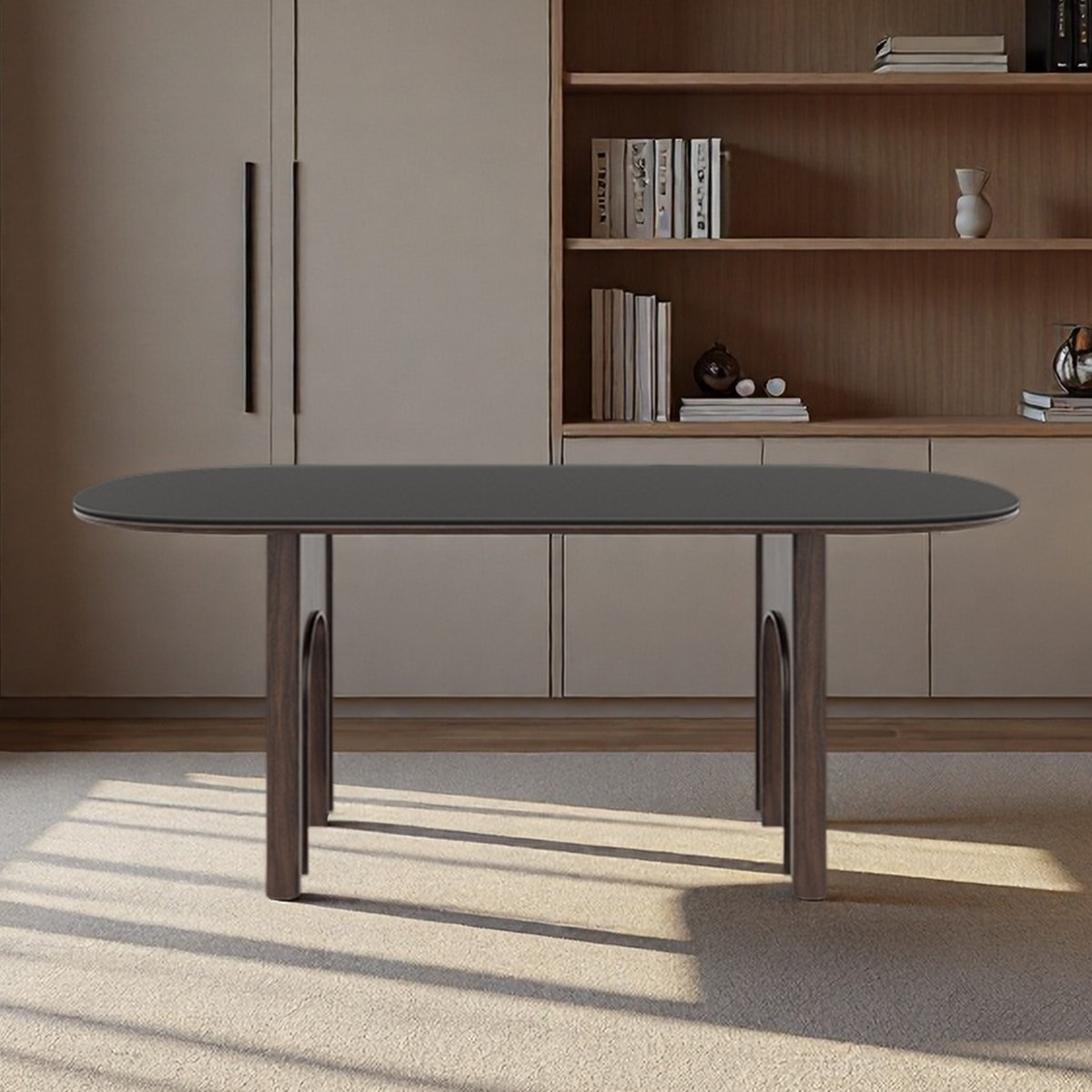 Hokku Designs Black matte granite desk with an elliptical shape ...