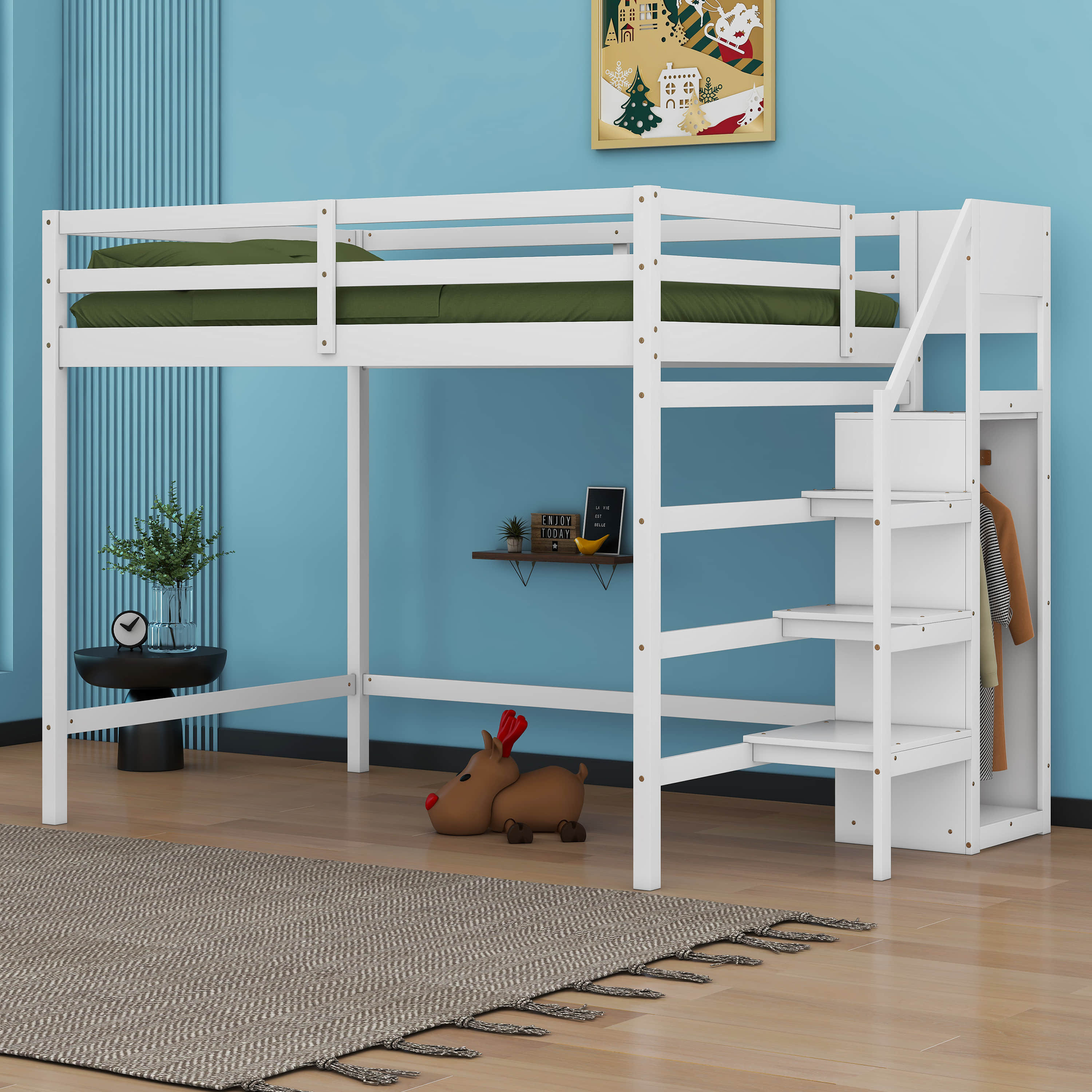 Harriet Bee Jakema Full Size Loft Bed with Built-in Storage Wardrobe ...