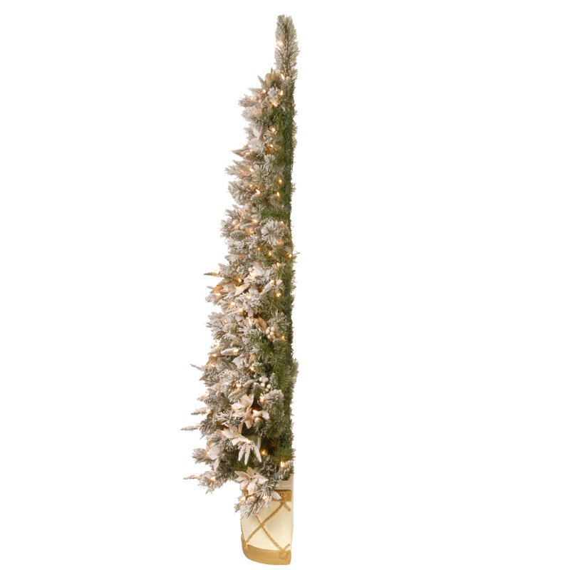 The Holiday Aisle® 6 ft. Frosted Colonial Slim Half Tree with Clear ...