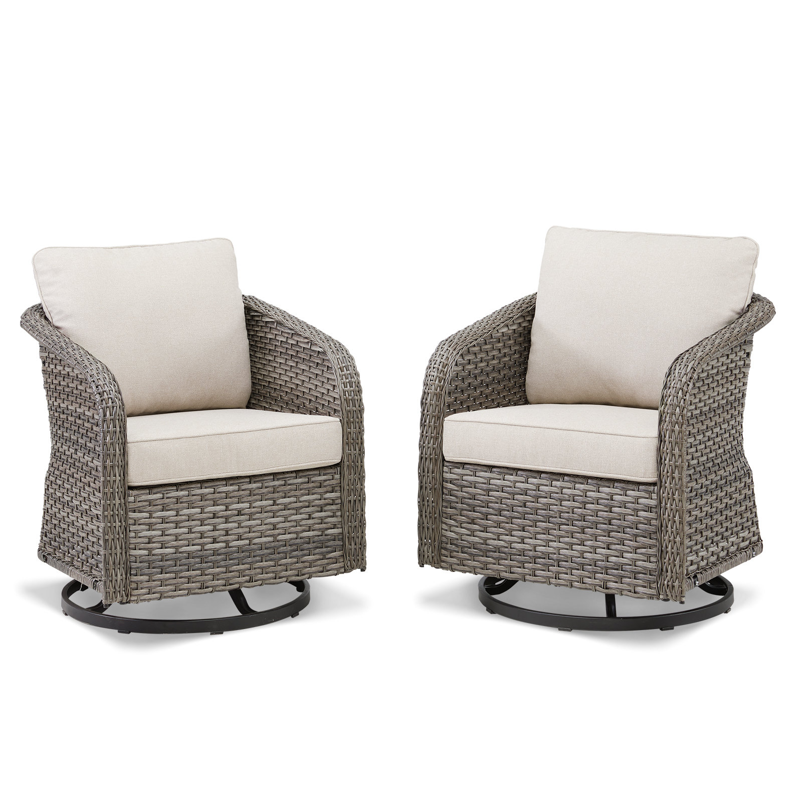 Red Barrel Studio® Outdoor Wicker Swivel Glide Chair With Cushions (Set ...