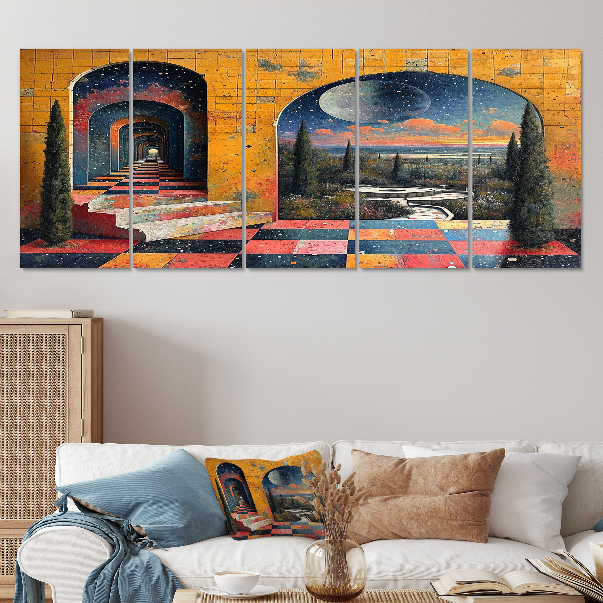 17 Stories Retro Futuristic Surrealism Infinity Hall - Cityscape Wall ...