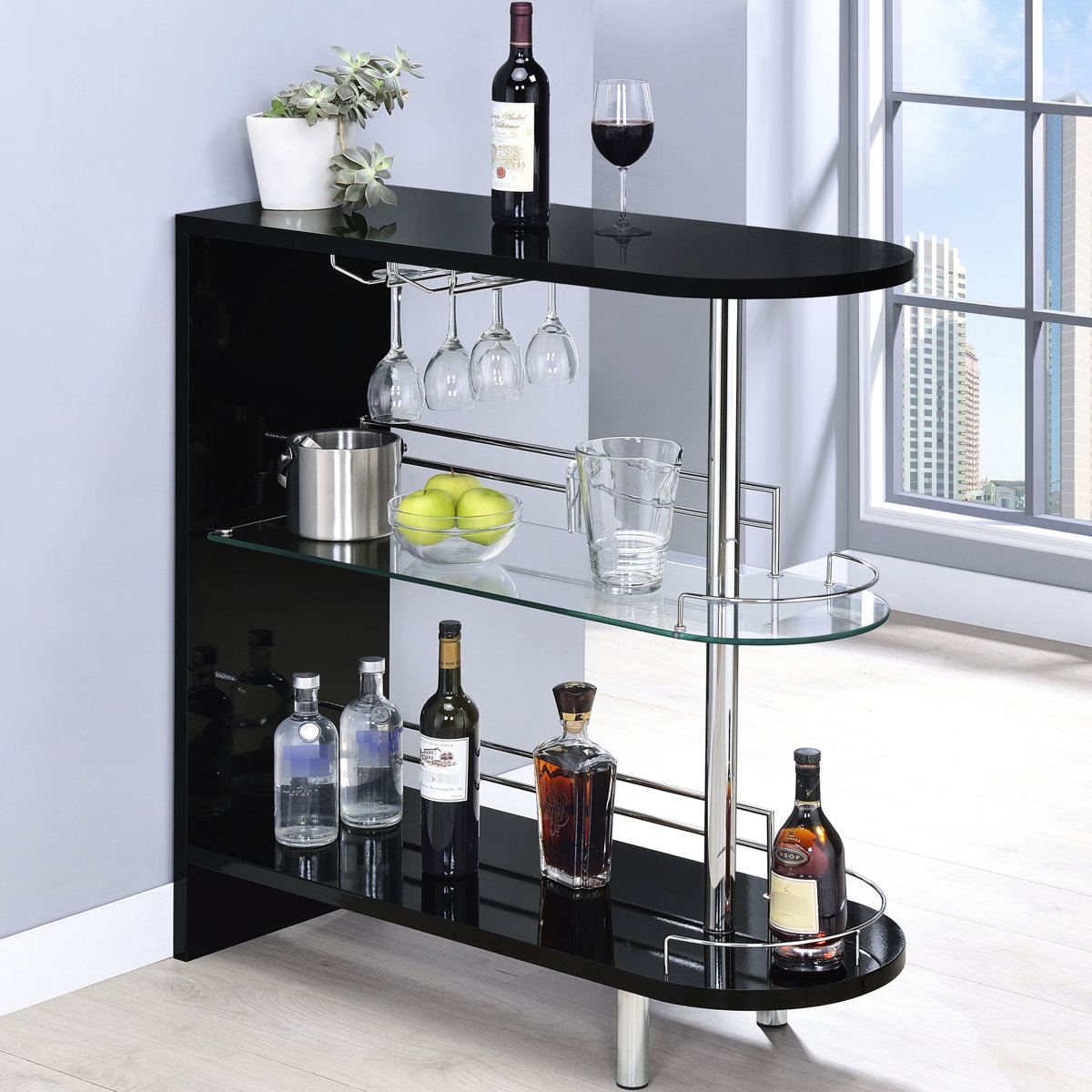 Wrought Studio™ Black High Gloss 2 Dining Table With Wine Bottle ...