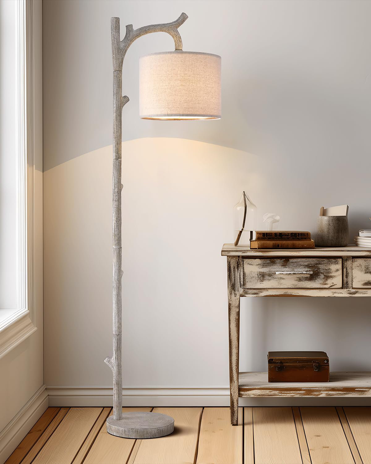Gracie Oaks Rustic Farmhouse Tree Trunk Floor Lamp for Bedroom Living ...