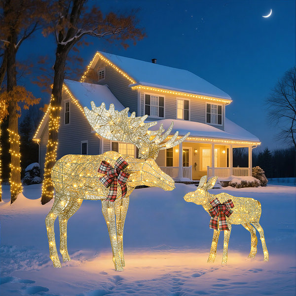 EASYBUYCHOICE Lighted Moose Christmas Decorations, Large Outdoor Moose ...