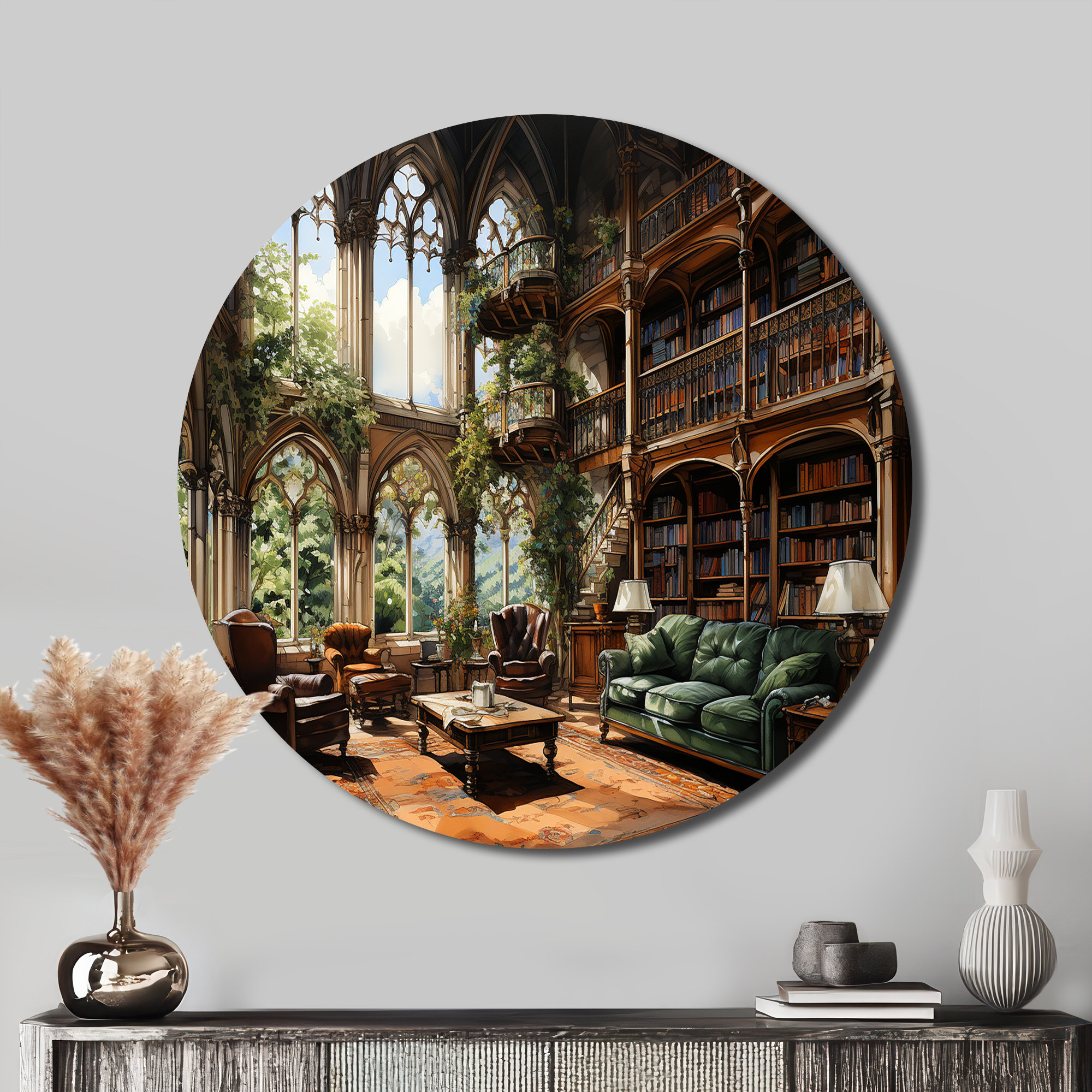 East Urban Home Libraries Literary Haven I - Architecture Round Metal ...