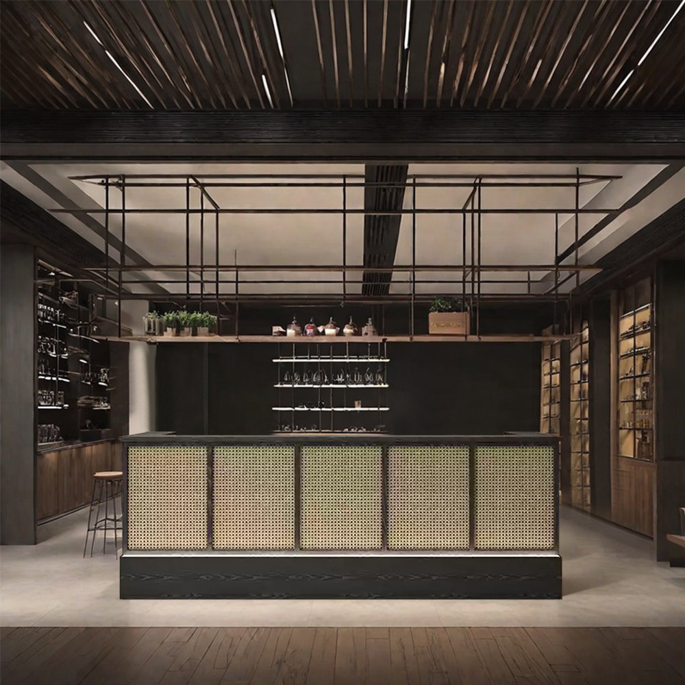 KPXU Bar Counter Bar Counter Front Desk with Dual Countertops, Wine ...