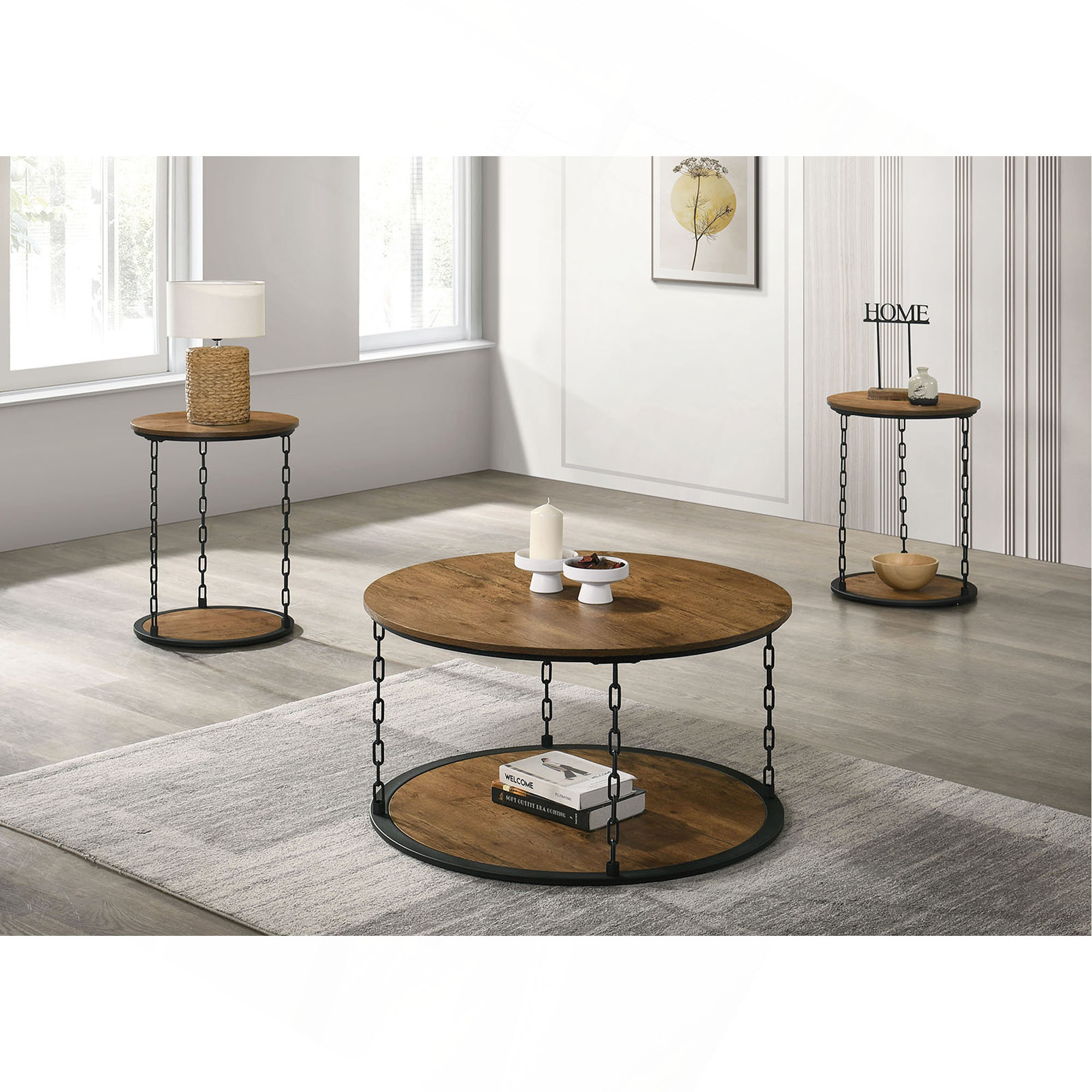 17 Stories Rustic Style 3Pc Table Set 1X Coffee Table 2X End Table ...