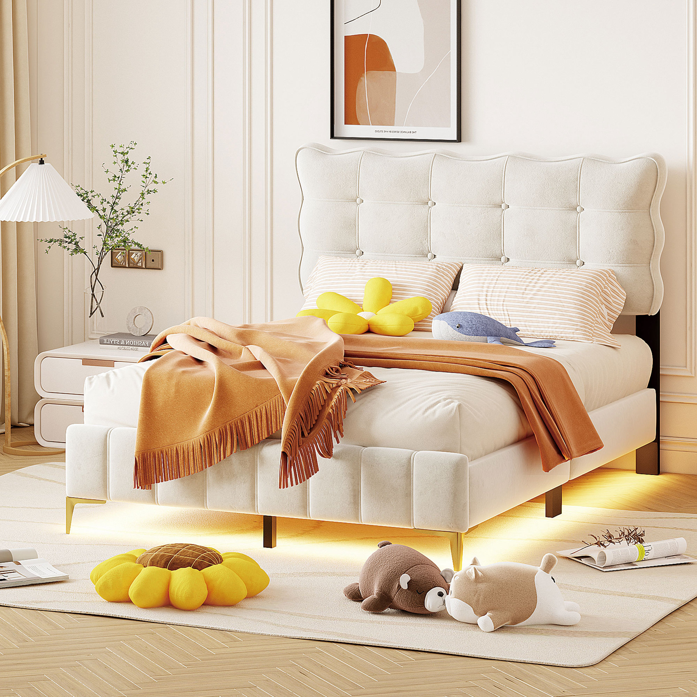 Mercer41 Platform Bed With LED Frame And Stylish Mental Bed Legs | Wayfair