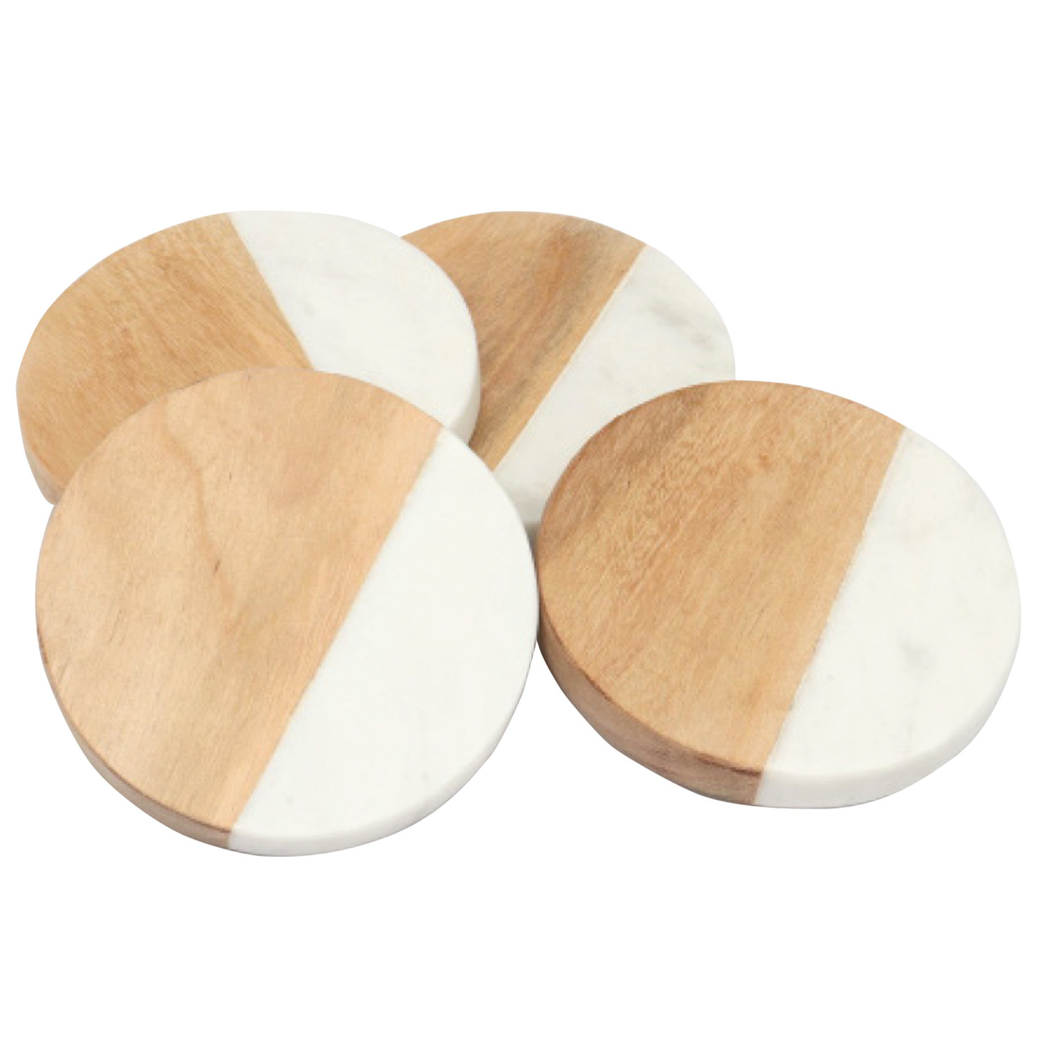 Ebern Designs Thirstystone Acacia Wood Coasters with White Marble ...