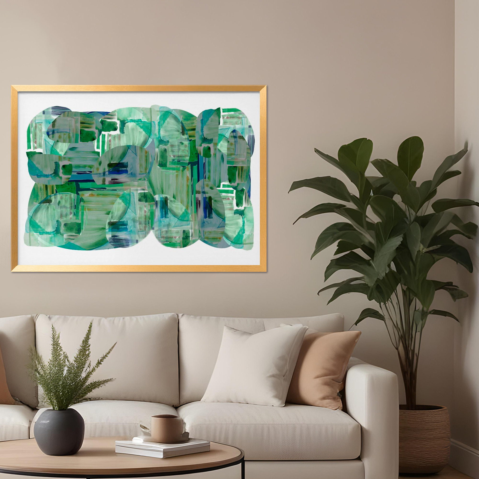 R2H Modern "Green Cluster of Abstract Shapes 1" Framed Print Wall Art ...