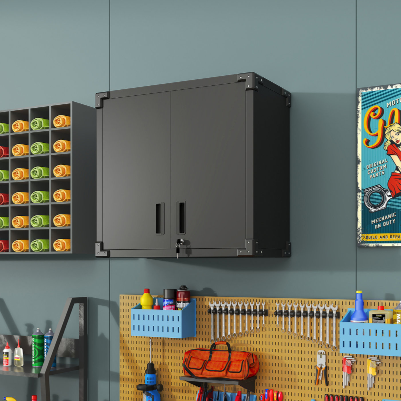 17 Stories Metal Wall-Mounted Tool Storage Cabinet With 2 Locking Door ...