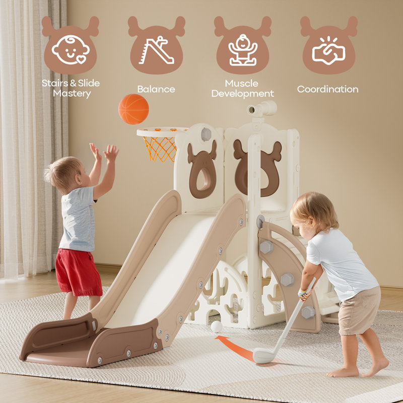 Uanlauo 7 In1 Elk Toddler Slide, Kids Indoor Slide For Toddlers ,baby ...