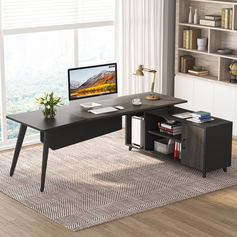 George Oliver 78.74-Inch L-Shaped Executive Office Desk With File ...