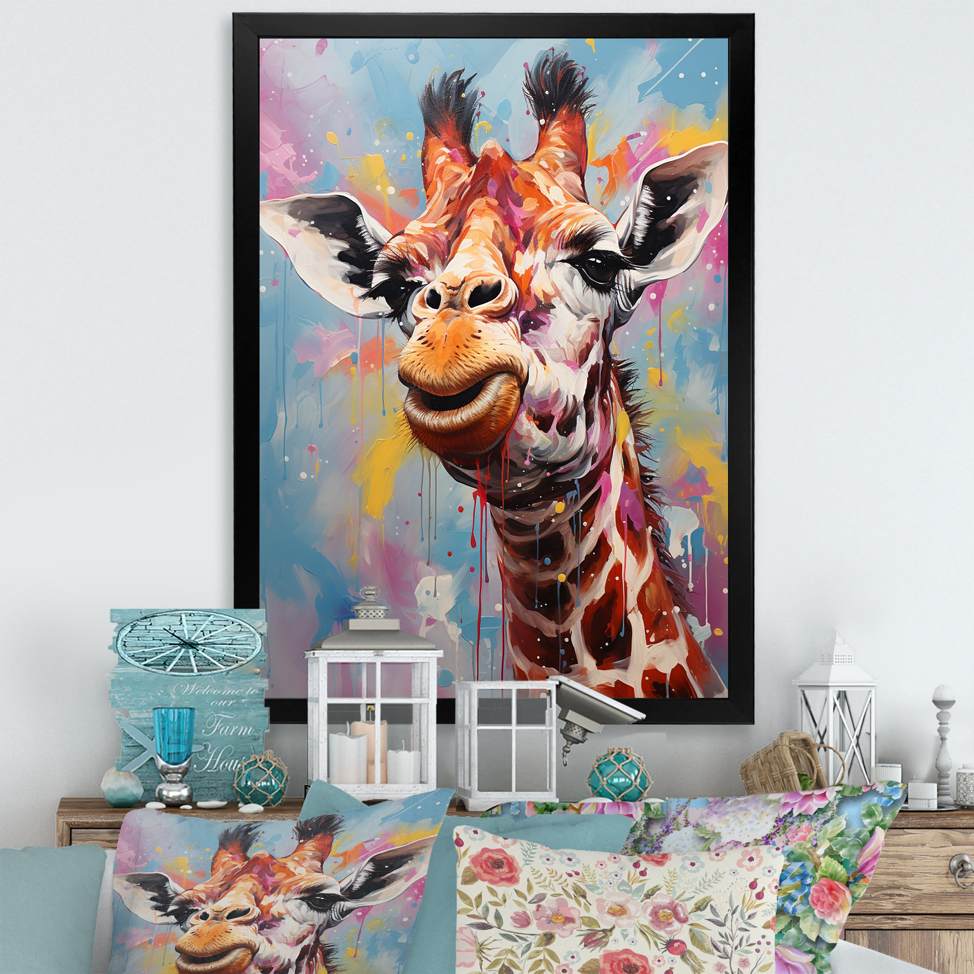 Bungalow Rose Popart Art Multicolor Giraffe Grace IV - Giraffe Wall ...