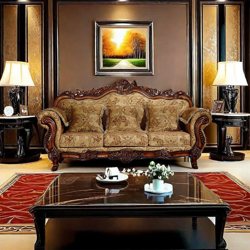 Romero European-style Living Room Carved Sofa. 92.5 Rolled Arm | Wayfair