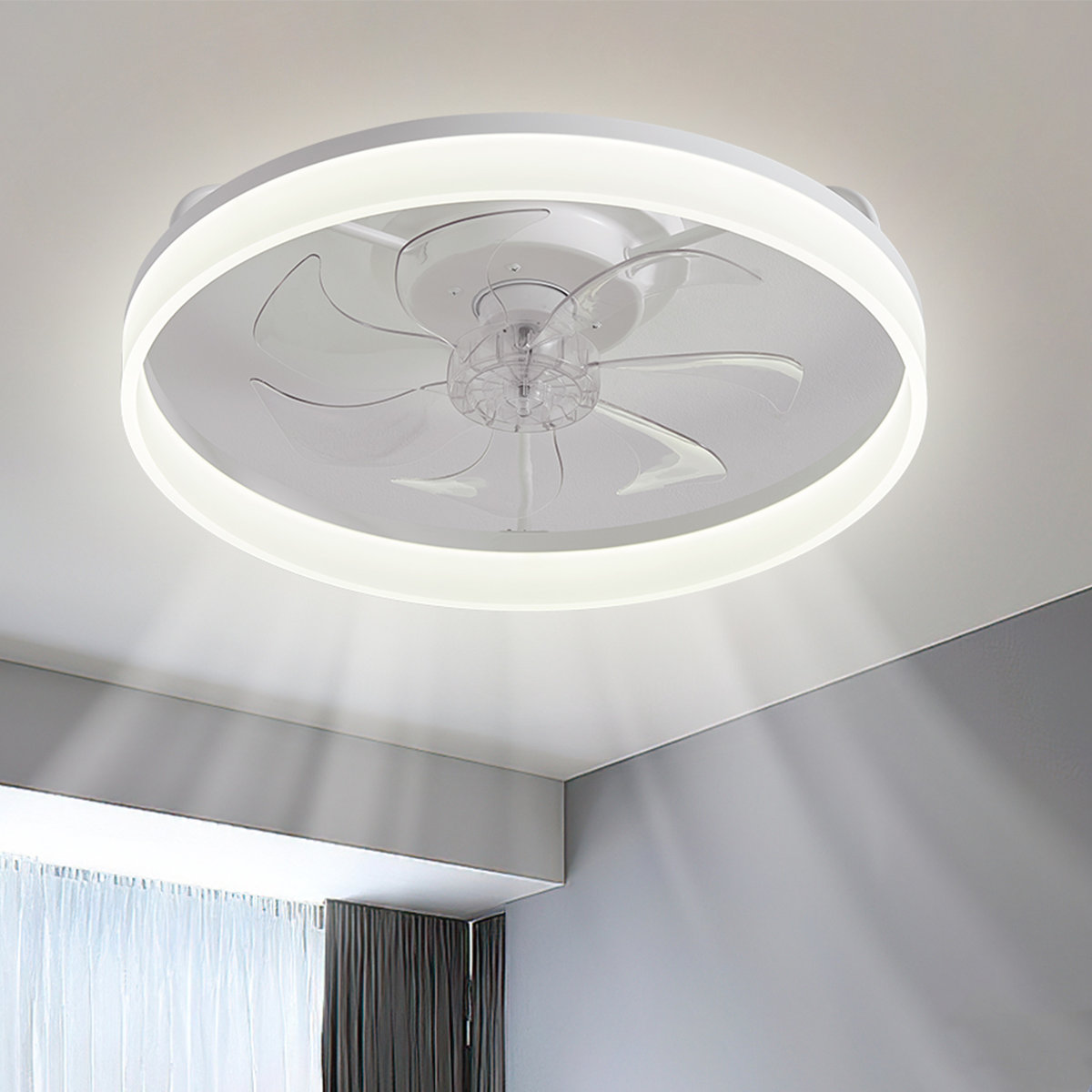 INISATA 20" Indoor Bedroom Flush Mount Reversible Ceiling Fan With ...