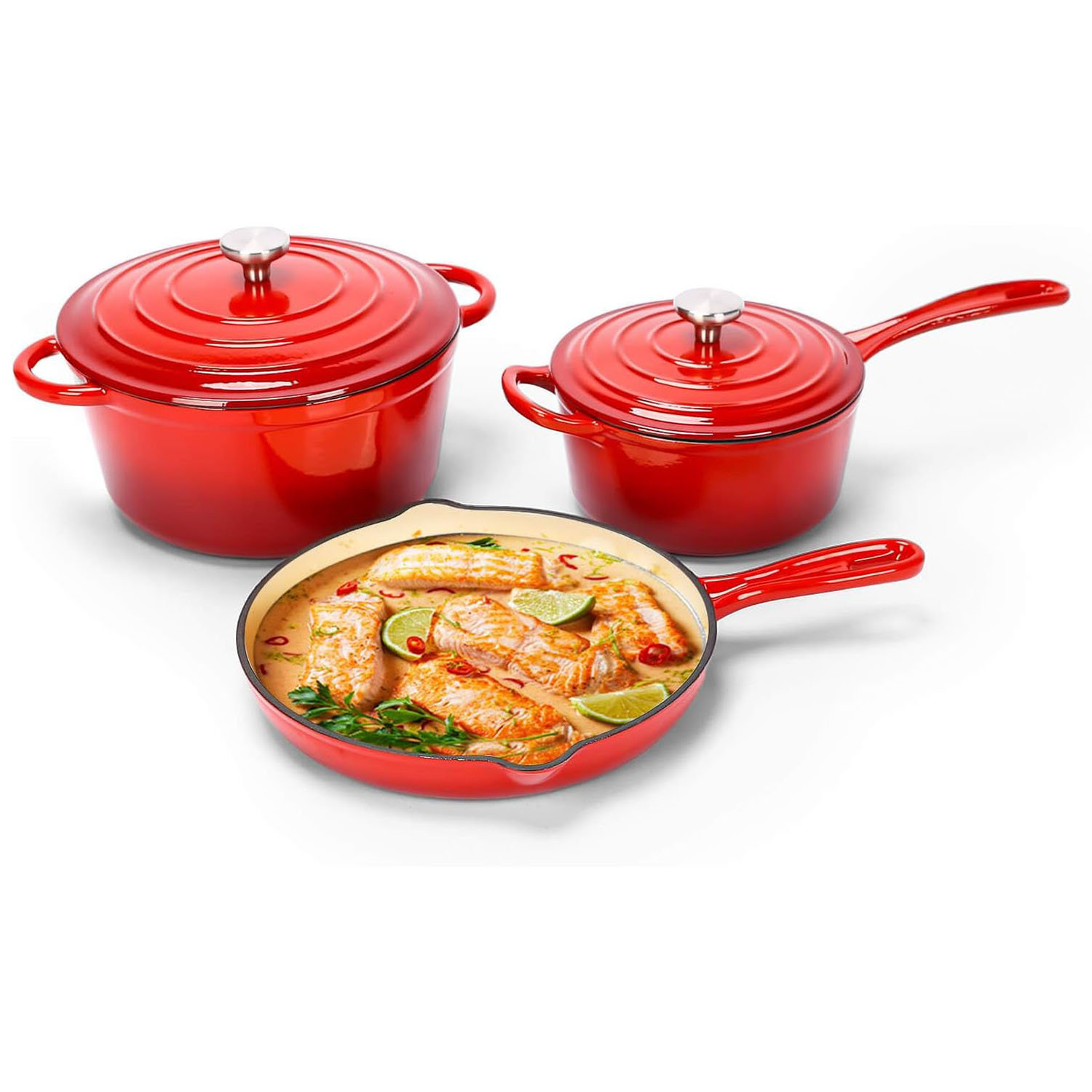 BN-LINKKL Enameled Cast Iron Cookware Set - 5 Piece Set Of Dutch Oven ...