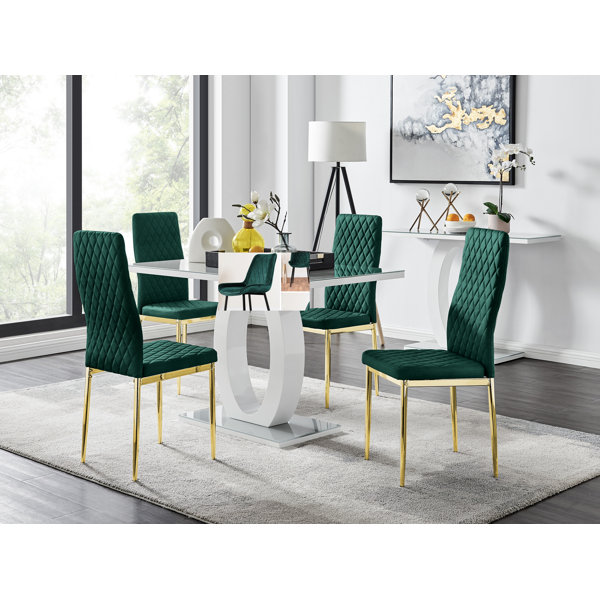 Furniture Box Modern Halo 4 Seat Dining Table Set - Luxury Velvet ...
