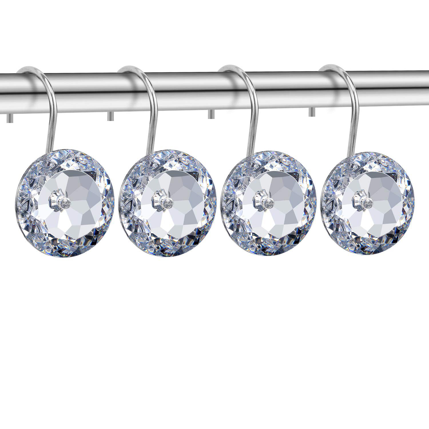 BOJUNTAN Crystal Decorative Shower Curtain Hooks, Set Of 12 Stainless ...