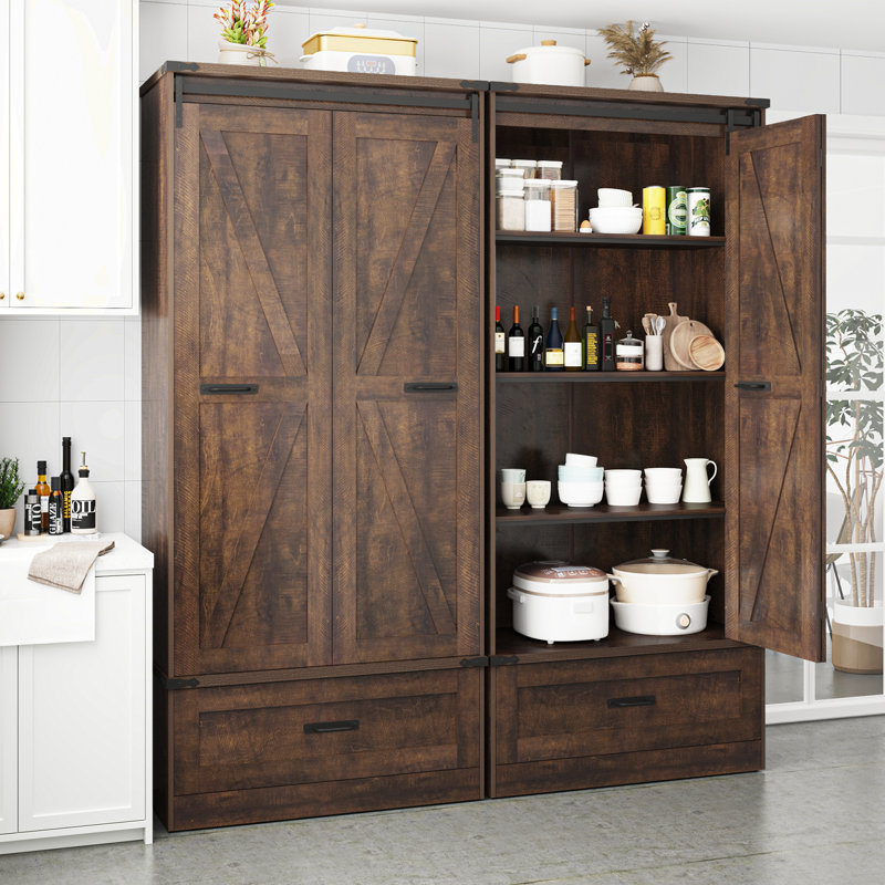 Gracie Oaks Tall Rustic Storage Cabinet With Barn Doors & Drawer ...