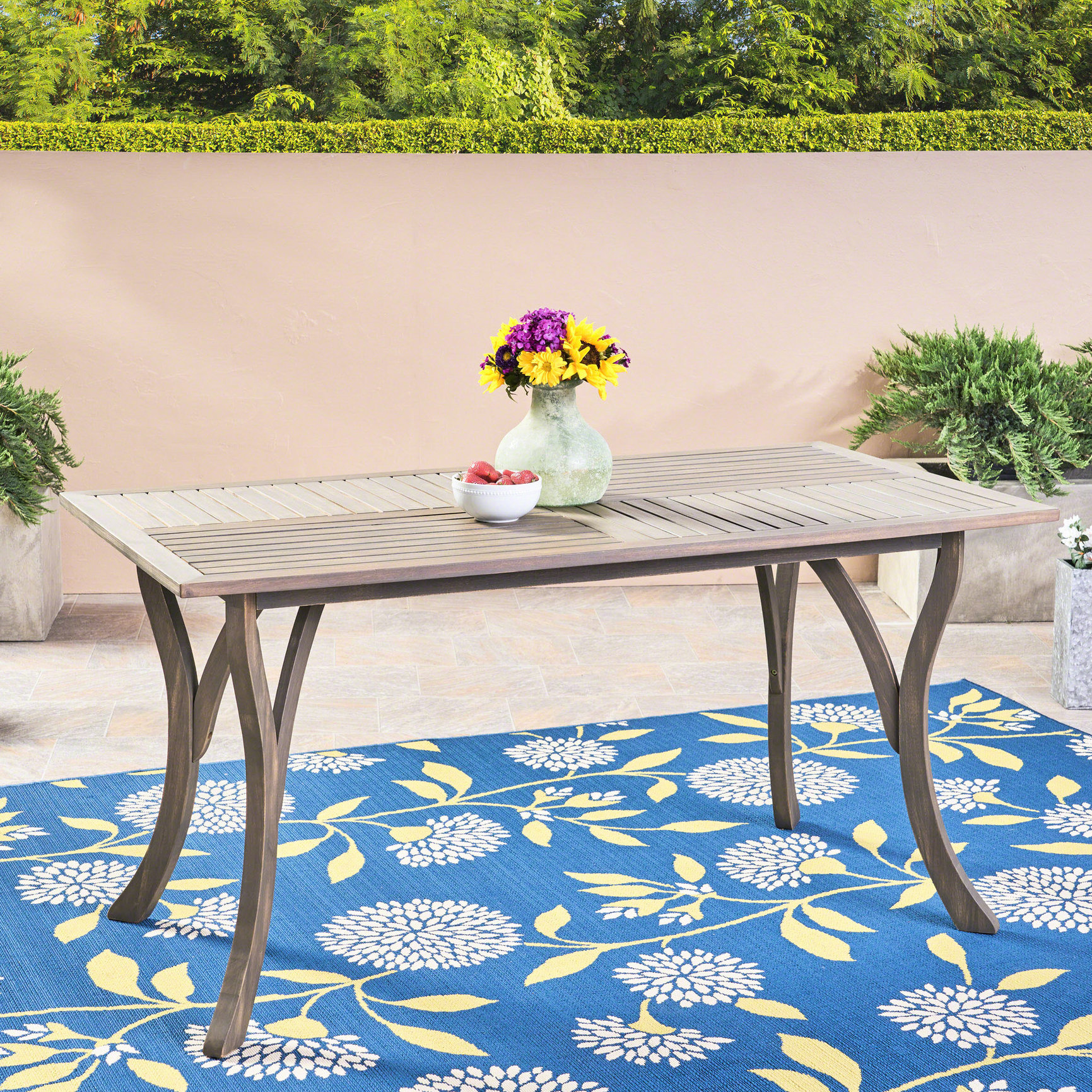 Latitude Run® Table de patio en bois avec un panneau à lattes ...