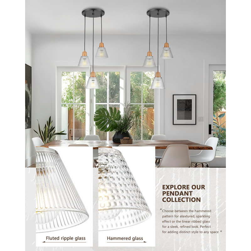 Wrought Studio™ 3 - Light Cluster Pendant Adjustable Farmhouse Fluted ...